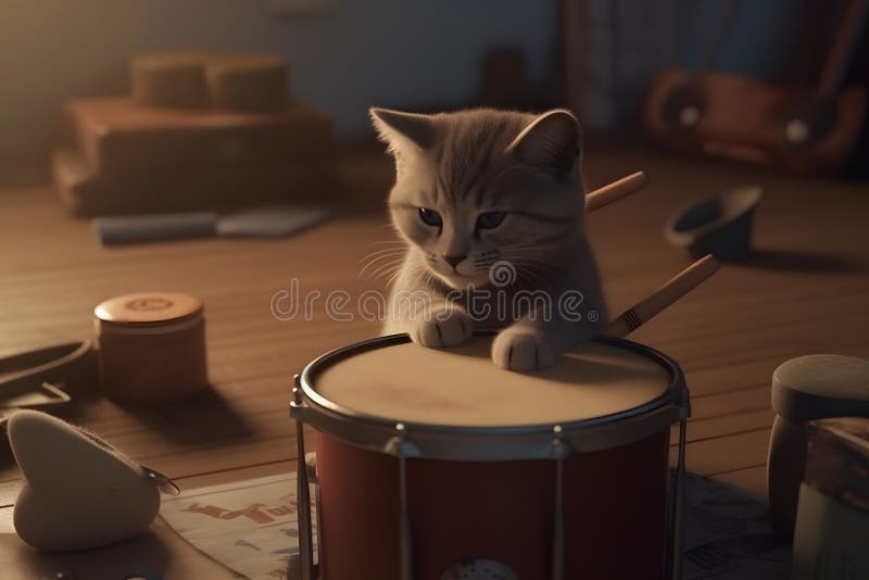 Stylish Cat Drummer. Neural Network AI Generated Stock Illustration ...