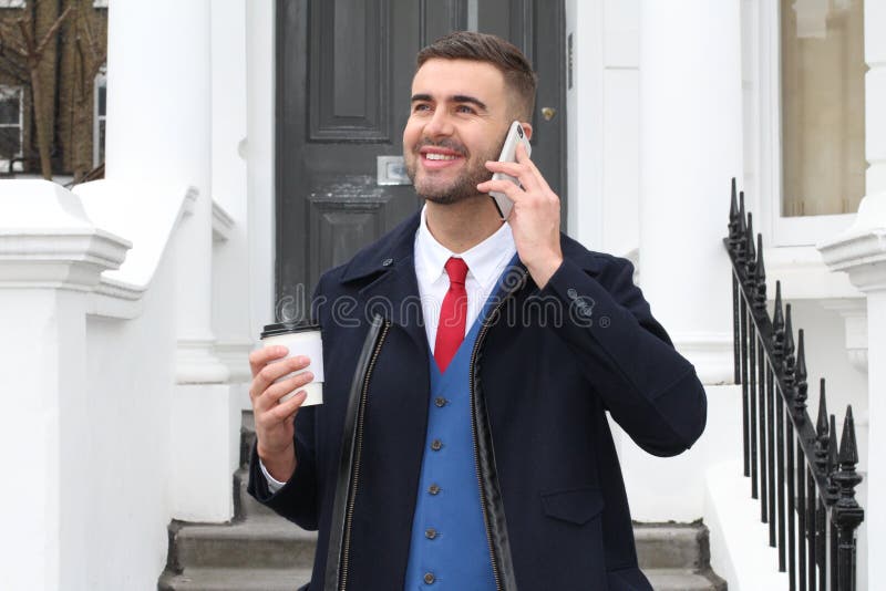 Stylish Caucasian Businessman Calling during Coffee Break Stock Image ...
