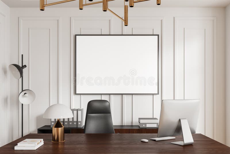 Stylish Ceo Interior Desk with Laptop and Drawer with Folders. Mockup ...