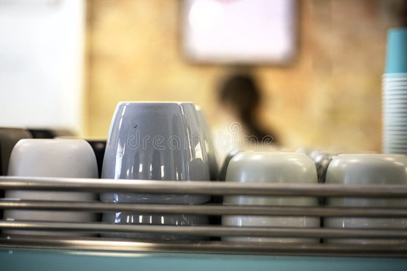 Stylish Ceramic Cups in a Cafe for Coffee Stock Image - Image of mugs ...