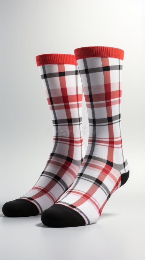 Stylish Checkered Socks in Red and Black Designs Displayed on a Neutral ...