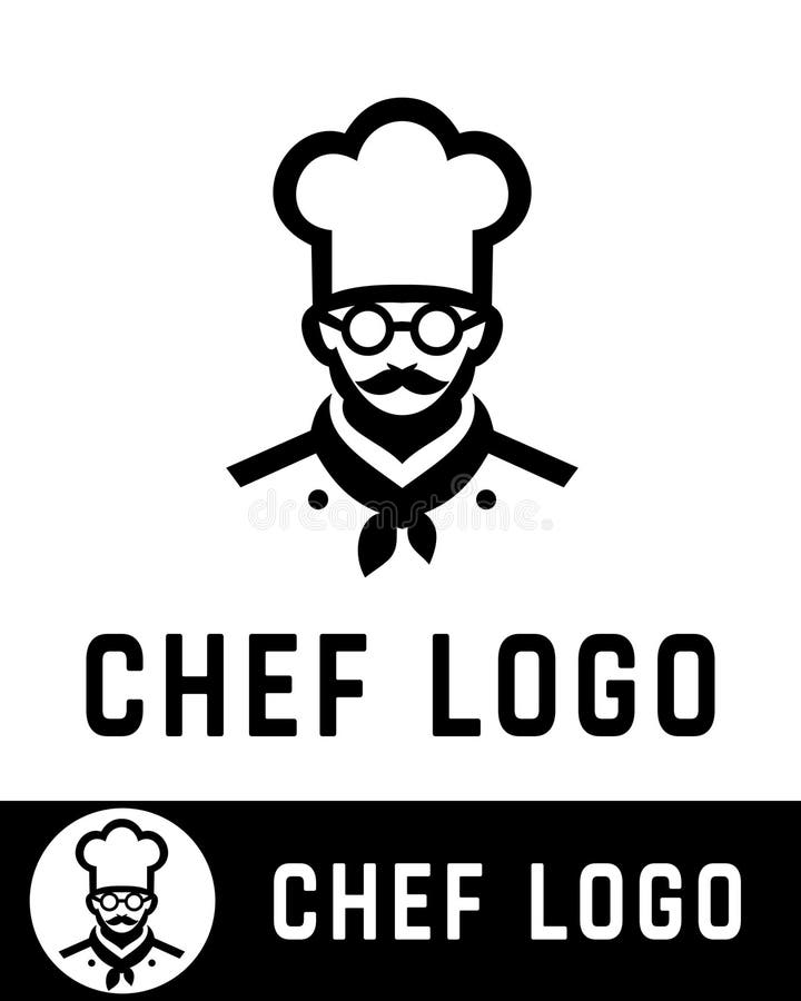 Stylish Chef Logo Design Featuring a Mustached Chef Wearing Glasses and ...
