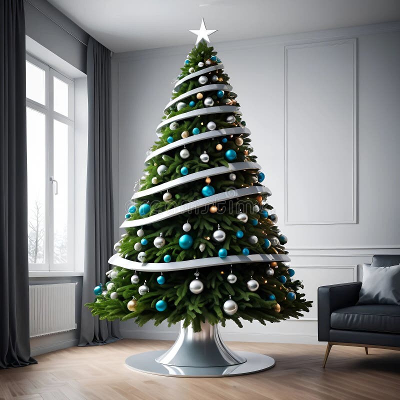 A Stylish Christmas Tree with Minimalist Decorations and a Glowing Star ...