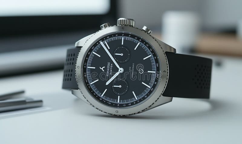 Stylish Chronograph Watch on Desk Stock Illustration - Illustration of ...