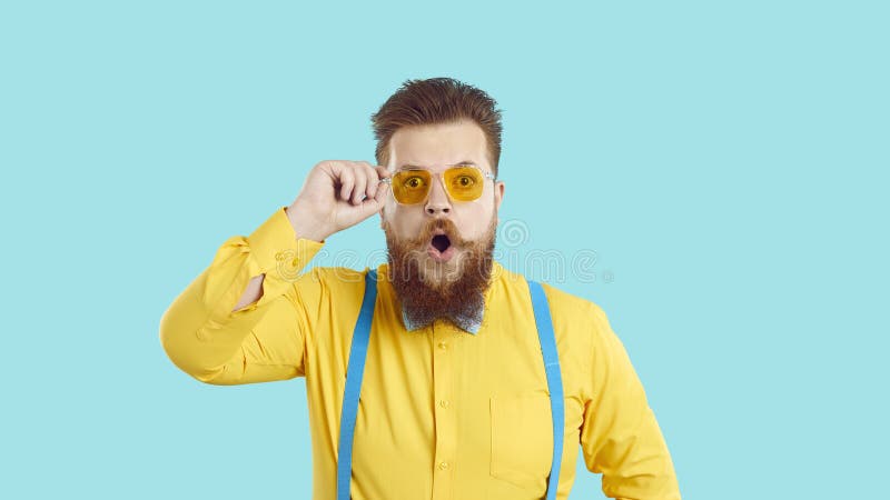 Stylish Chubby Man With Funny Surprised And Shocked Facial Expression