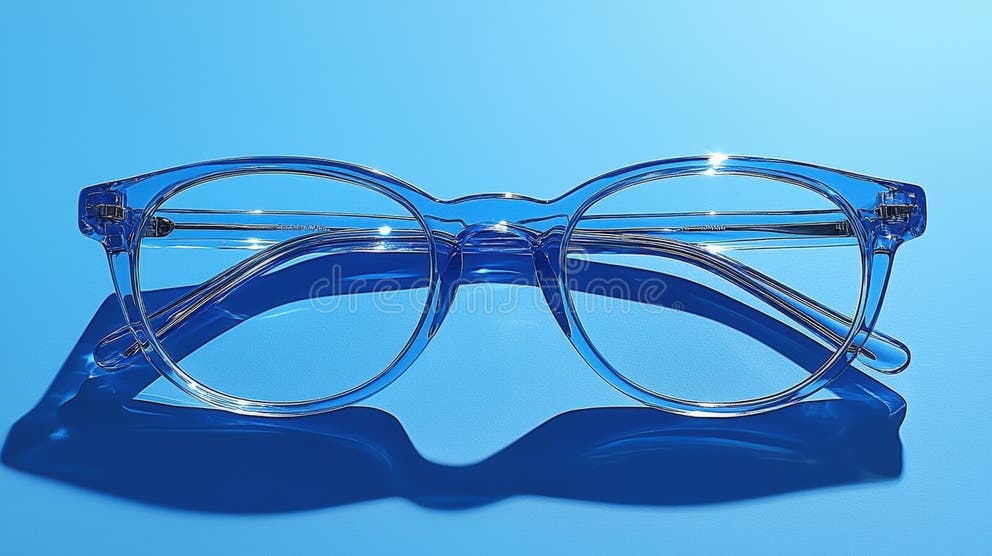 Stylish Clear Frame Eyeglasses Displayed on Bright Blue Surface with ...