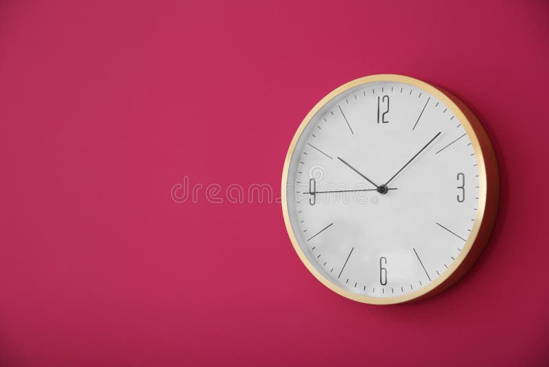 Stylish Clock on Color Wall Stock Image - Image of punctuality, minute ...