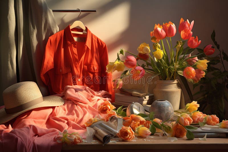 Stylish Clothes and Accessories on Chest of Drawers in Dressing Room ...