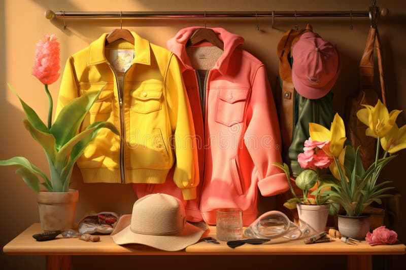 Stylish Clothes and Accessories on Chest of Drawers in Dressing Room ...