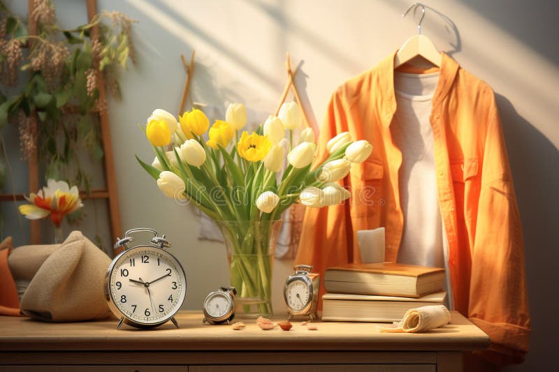 Stylish Clothes and Accessories on Chest of Drawers in Dressing Room ...