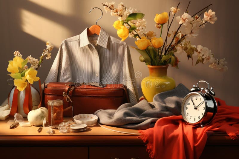 Stylish Clothes and Accessories on Chest of Drawers in Dressing Room ...