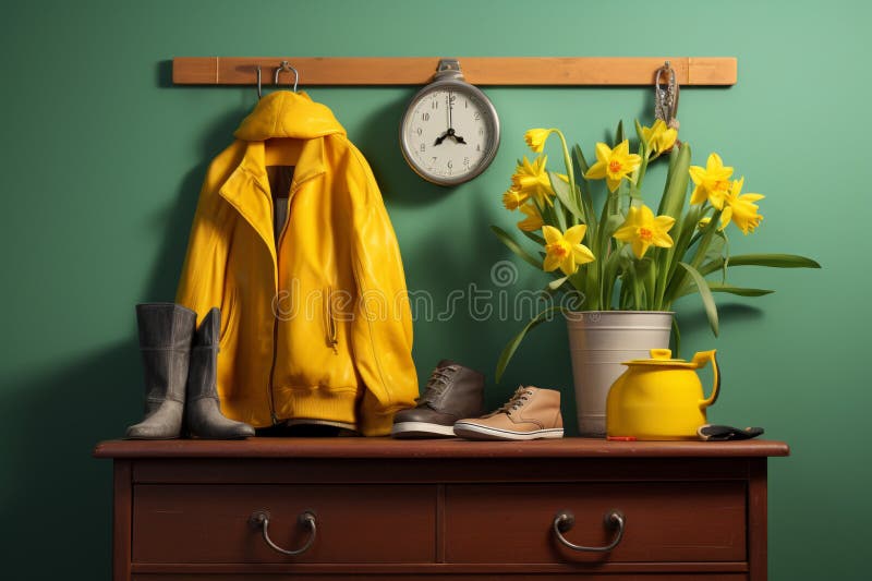 Stylish Clothes and Accessories on Chest of Drawers in Dressing Room ...