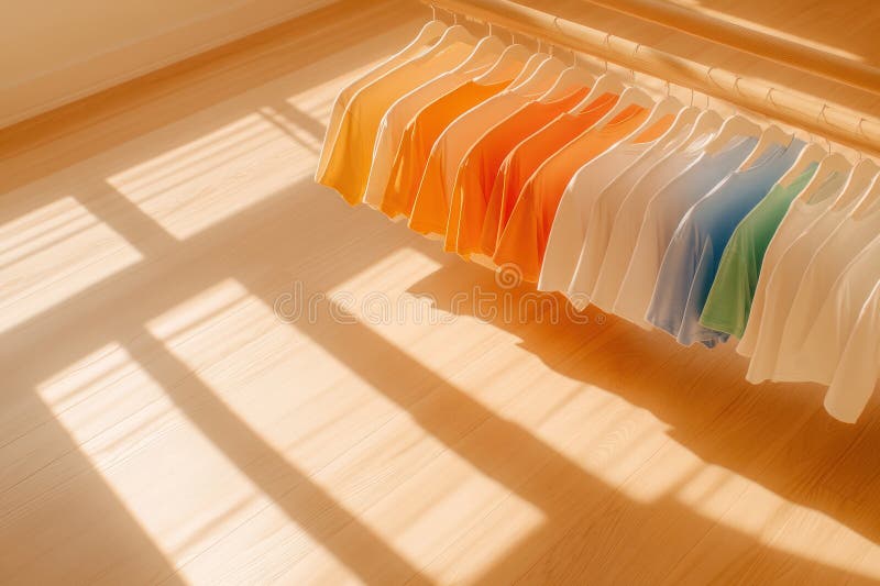 Stylish Clothing Rack with Boho Rug in Background Stock Illustration ...