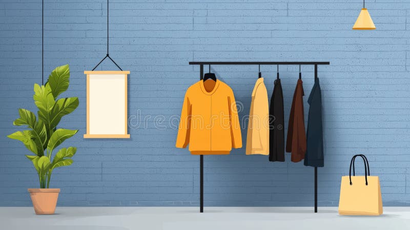 Stylish Clothing Rack in Modern Interior Setting Stock Illustration ...