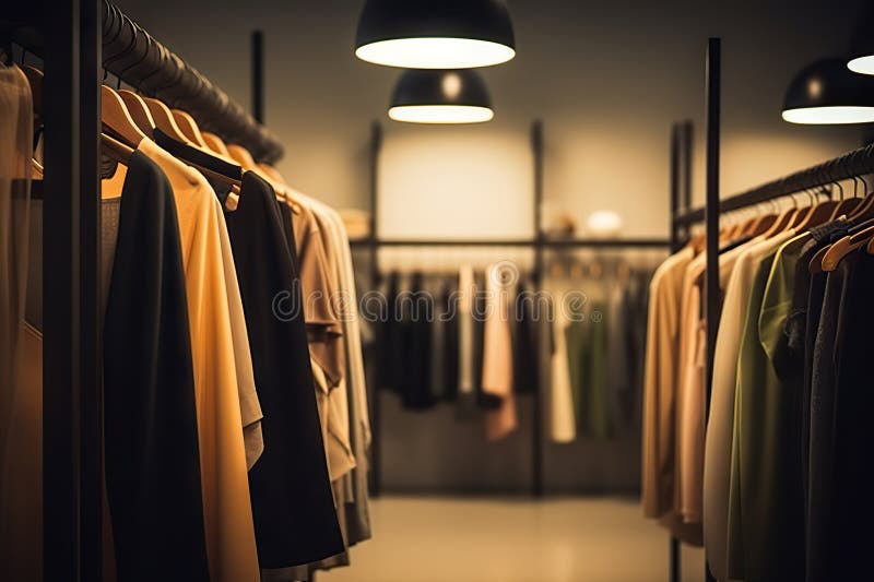 Stylish Clothing Rack with Reflective Mirror in Well-Lit Store. Created ...