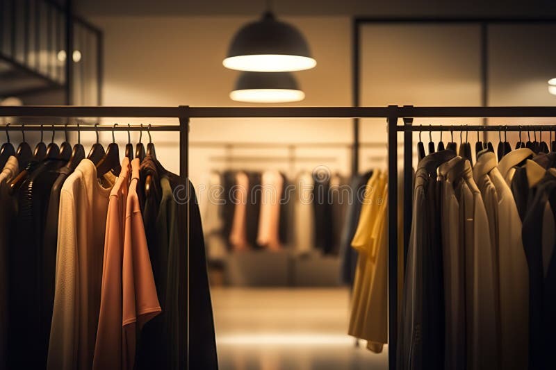 Stylish Clothing Rack with Reflective Mirror in Well-Lit Store. Created ...