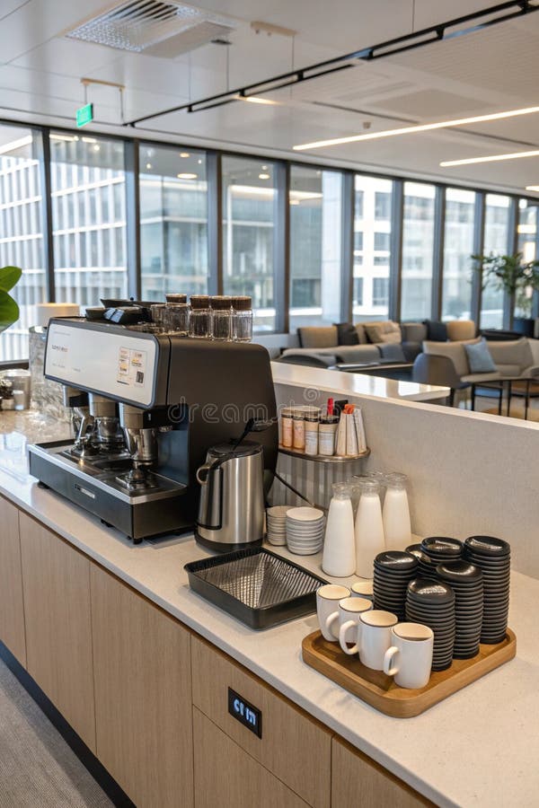 Stylish Coffee Area in a Contemporary Office Setting Stock Illustration ...