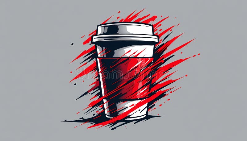 Stylish Coffee Cup Illustration with Abstract Red Splashes Stock ...