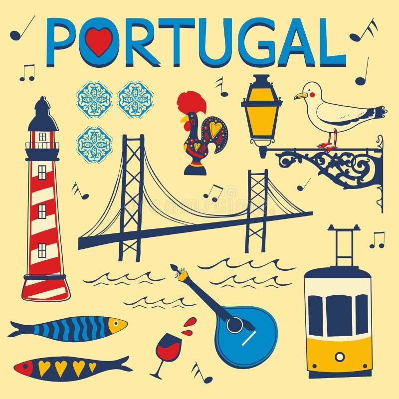 Stylish Collection of Typical Portuguese Icons Stock Vector ...