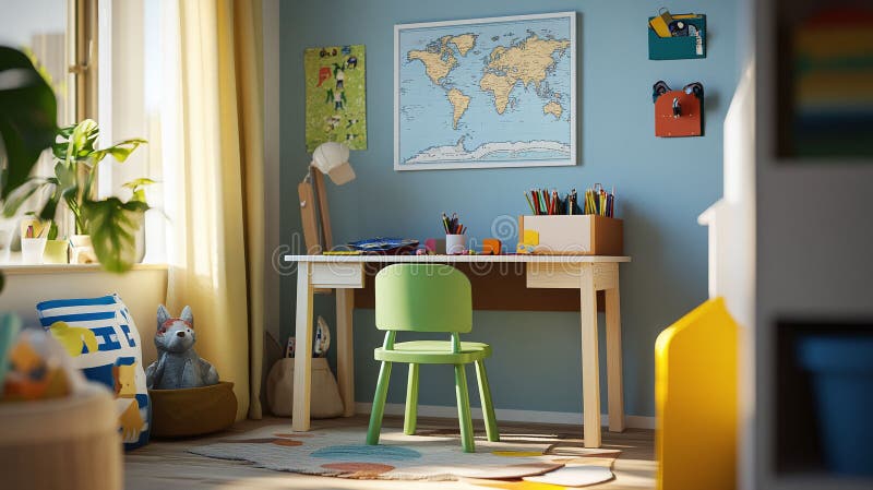 A Stylish and Colorful Children S Study Corner with Small Desk World ...