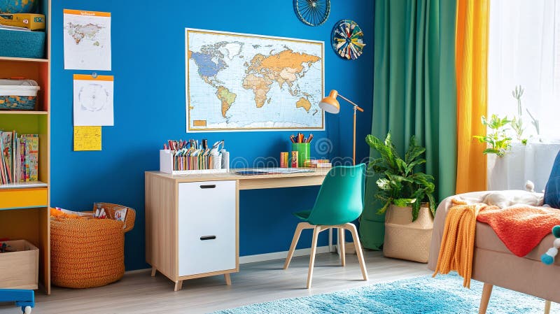 A Stylish and Colorful Children S Study Corner with Small Desk World ...