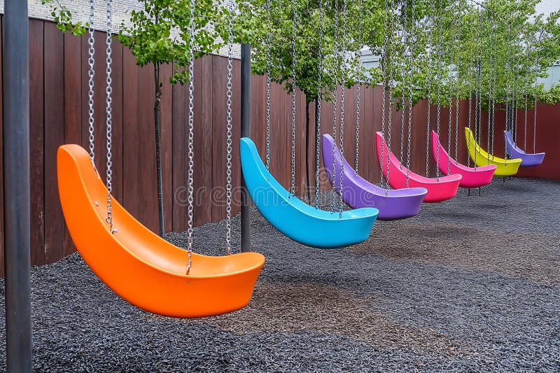 Stylish and Colorful Swings in the Park Stock Illustration ...