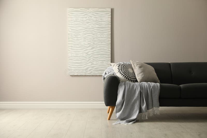 Stylish Comfortable Sofa in Room, Space for Text. Interior Design Stock ...