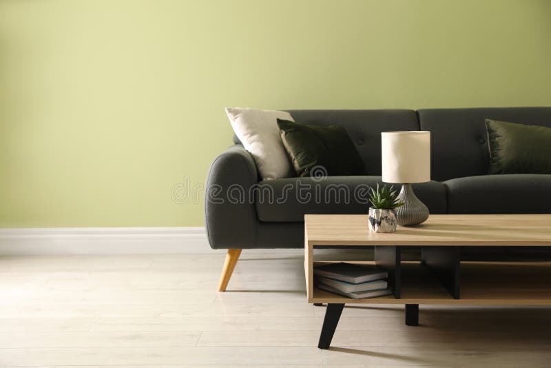 Stylish Comfortable Sofa in Room, Space for Text. Interior Design Stock ...