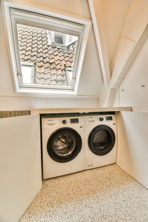 Modern Laundry Room Design with Washer and Dryer Stock Photo - Image of ...