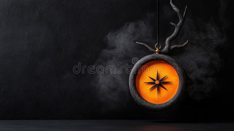 Stylish Compass with Orange Face and Antler Design Against Dark ...