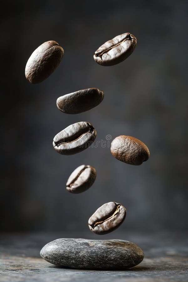 Stylish Composition Featuring Scattered Levitating Coffee Beans on Dark ...