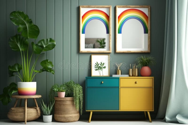 Stylish Composition of Modern Hall Interior with Rainbow, Created with ...