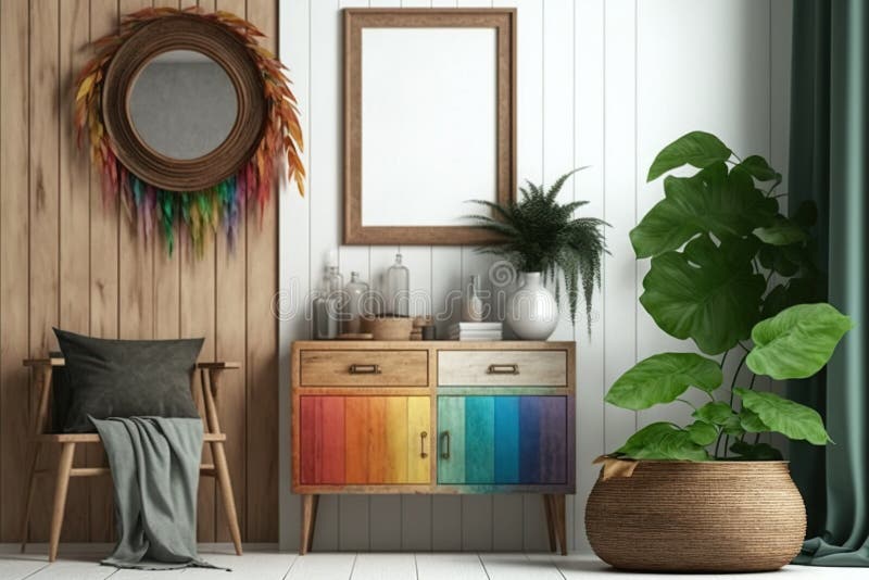 Stylish Composition of Modern Hall Interior with Rainbow, Created with ...