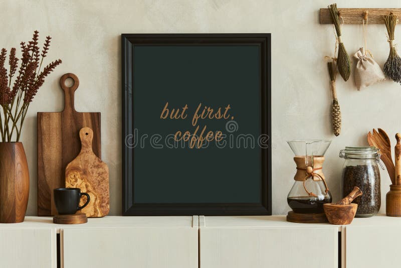 Stylish Composition of Modern Kitchen Interior Design with Mock Up ...