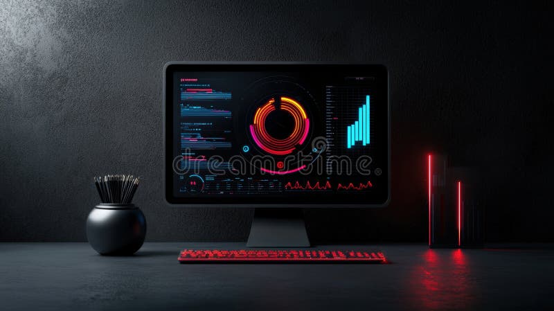 Stylish Computer Setup with Data Visualization Stock Illustration ...