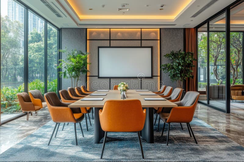 Conference Room Setup with Modern Design and Outdoor View Stock Photo ...
