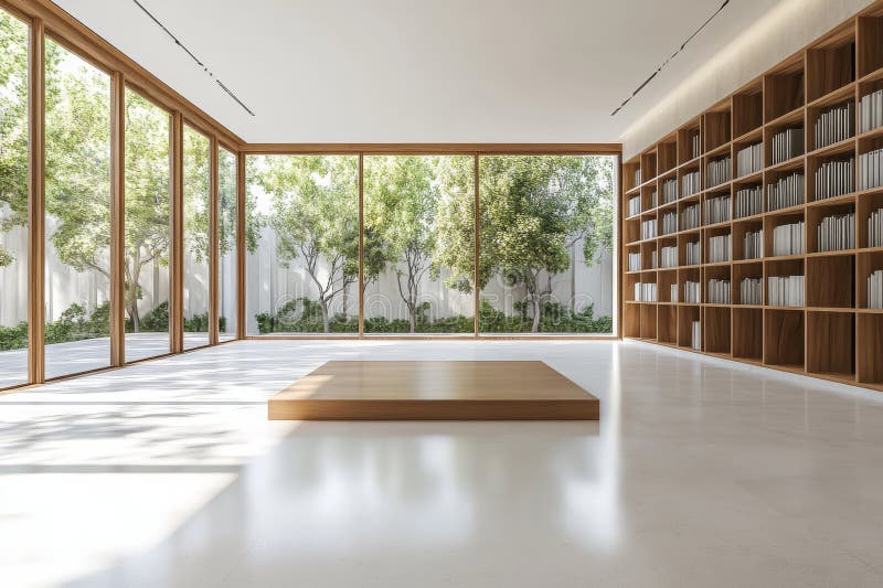 Stylish Conference Room with Wooden Elements and Large Windows. 3D ...