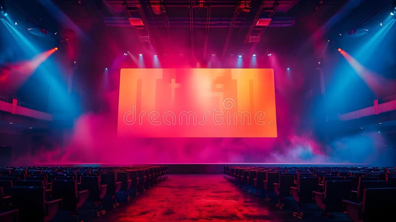 Stylish Conference Stage with Digital Display and Atmospheric Lighting ...