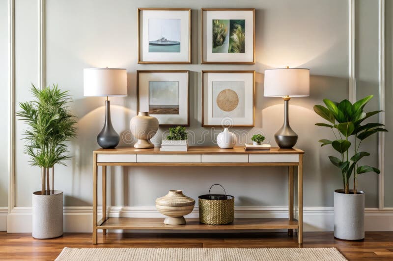 Neutral Console Table with Framed Art a Modern and Minimalist Design ...