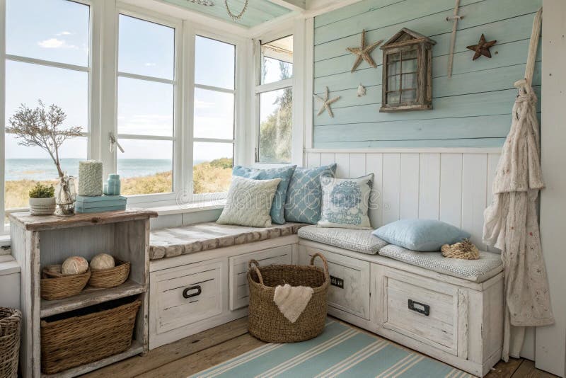 Stylish Beach House Corner with Sea Views Stock Illustration ...