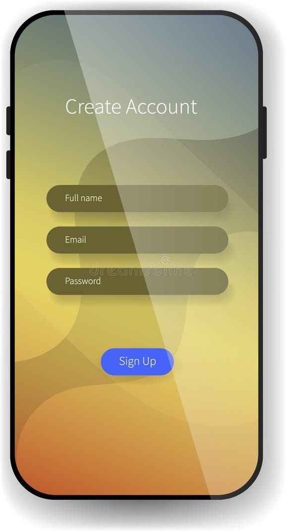 Stylish Create Account Interface with Gradient Background and Input Fields for Mobile ...