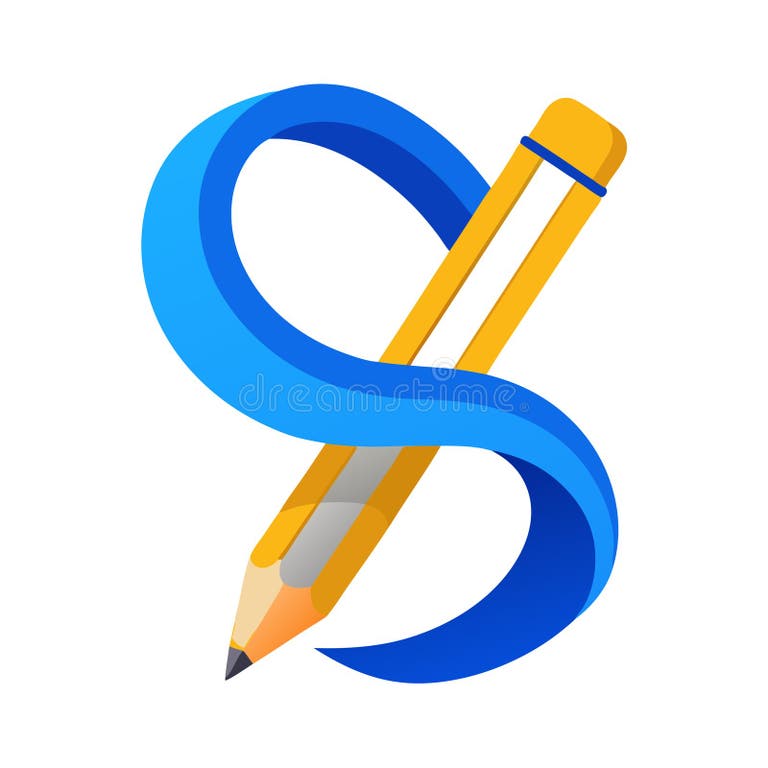 Creative Writing Concept with Pencil and Blue Ribbon Loop Illustration ...
