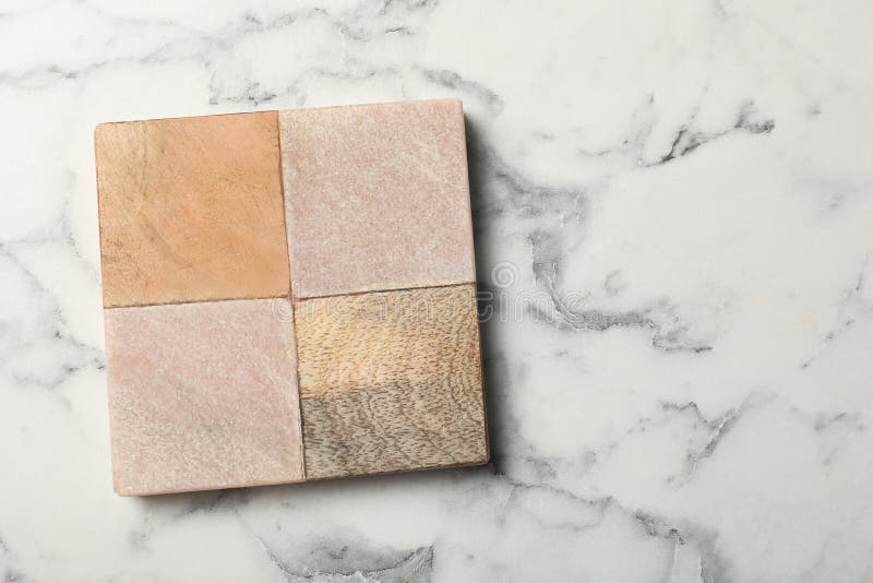 Stylish Cup Coaster on White Marble Table, Top View. Space for Text ...