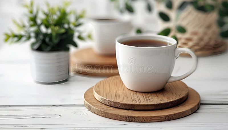 Stylish Cup Coasters on White Wooden Table Stock Image - Image of ...
