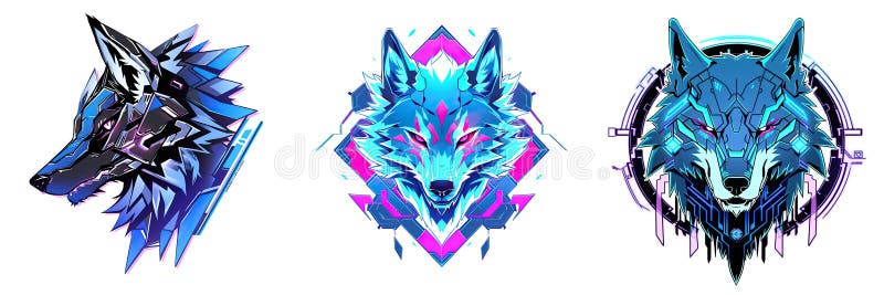 Stylish Cyberpunk Wolf in 2D Logo Style AI Generated Stock Illustration ...