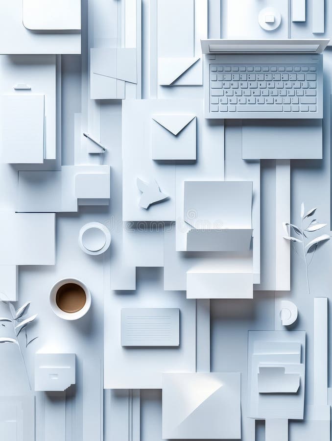 Creative Paper Art Background Featuring Office Elements in a Layered 3D ...
