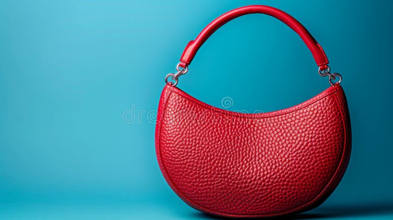 Stylish 3d Render of Red Leather Women S Handbag on Modern Blue Studio ...