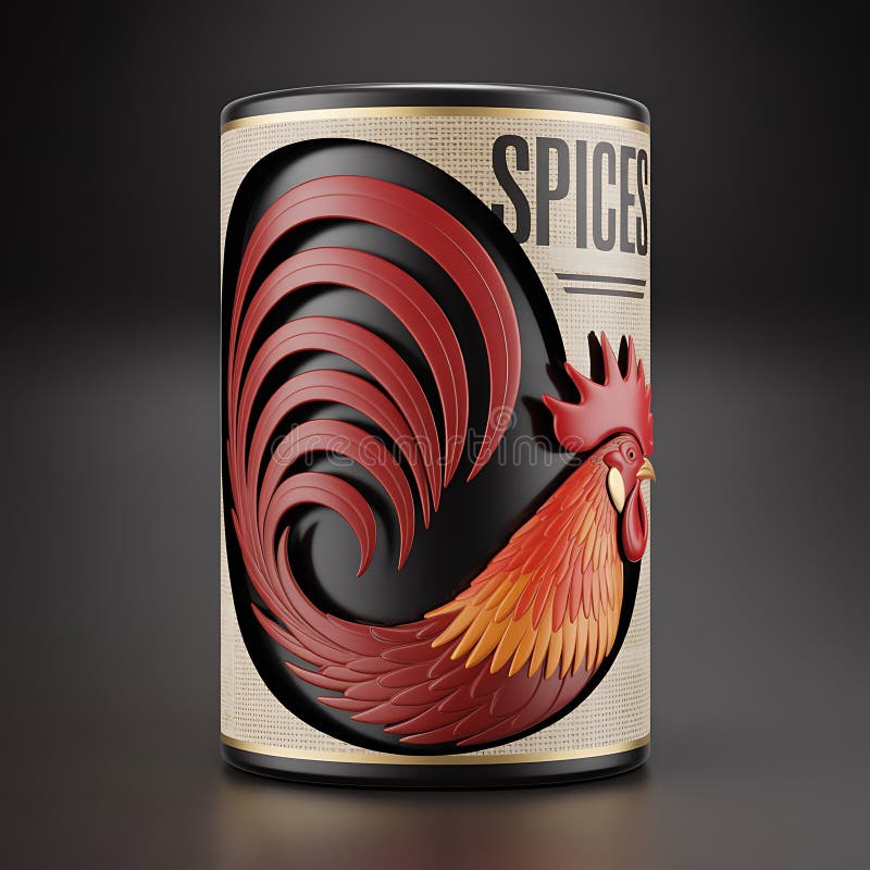 A Stylish 3D Rooster Design on a Spice Canister Packaging with Elegant ...