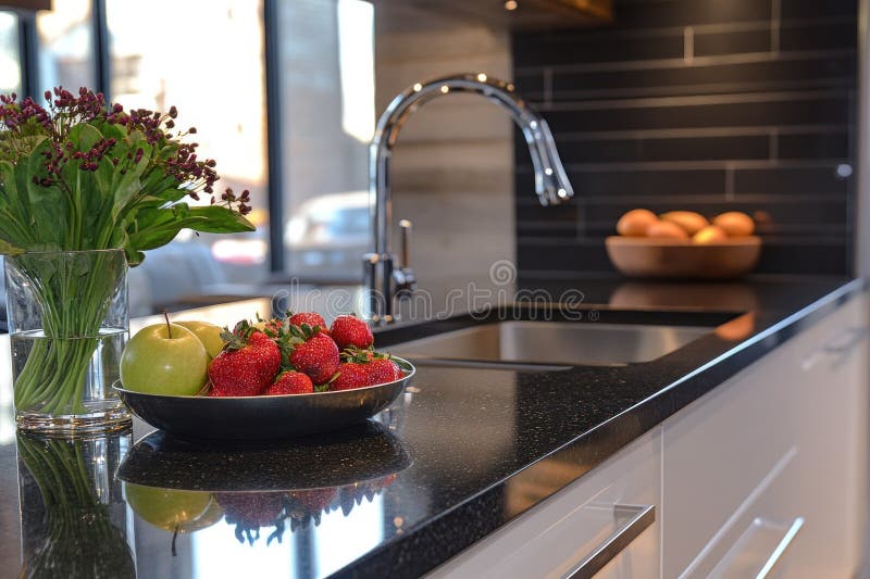 Stylish Dark Kitchen Counters with a Modern Aesthetic, Showcasing Clean ...