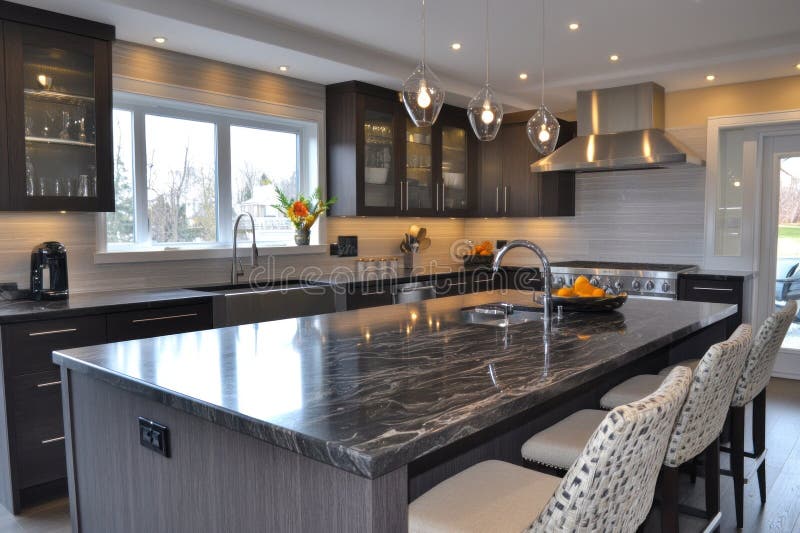 Stylish Dark Kitchen Counters with a Modern Aesthetic, Showcasing Clean ...